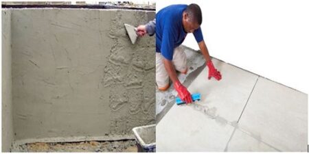 Processes of plastering and tiling operations in building works